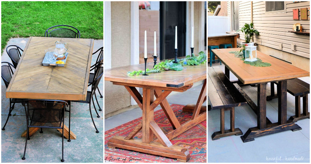 14 Free Farmhouse Style DIY Outdoor Dining Table Plans